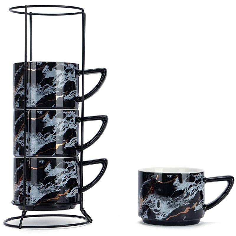 4Pcs Ceramic Marbling Cups Stackable Coffee Mugs 6... – Vicedeal
