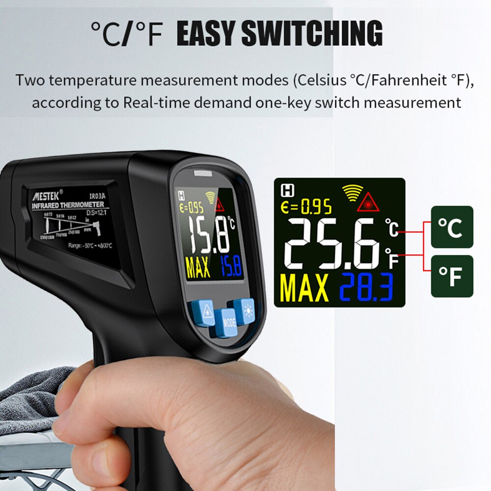MESTEK Digital LCD Infrared Thermometer -50~600℃ N... – Grandado