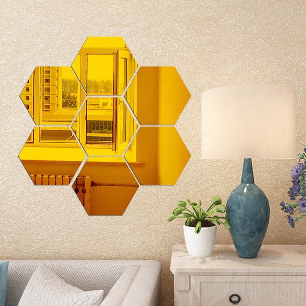 12pcs/set Geometric Hexagon Mirror Wall Sticker Di... – Grandado