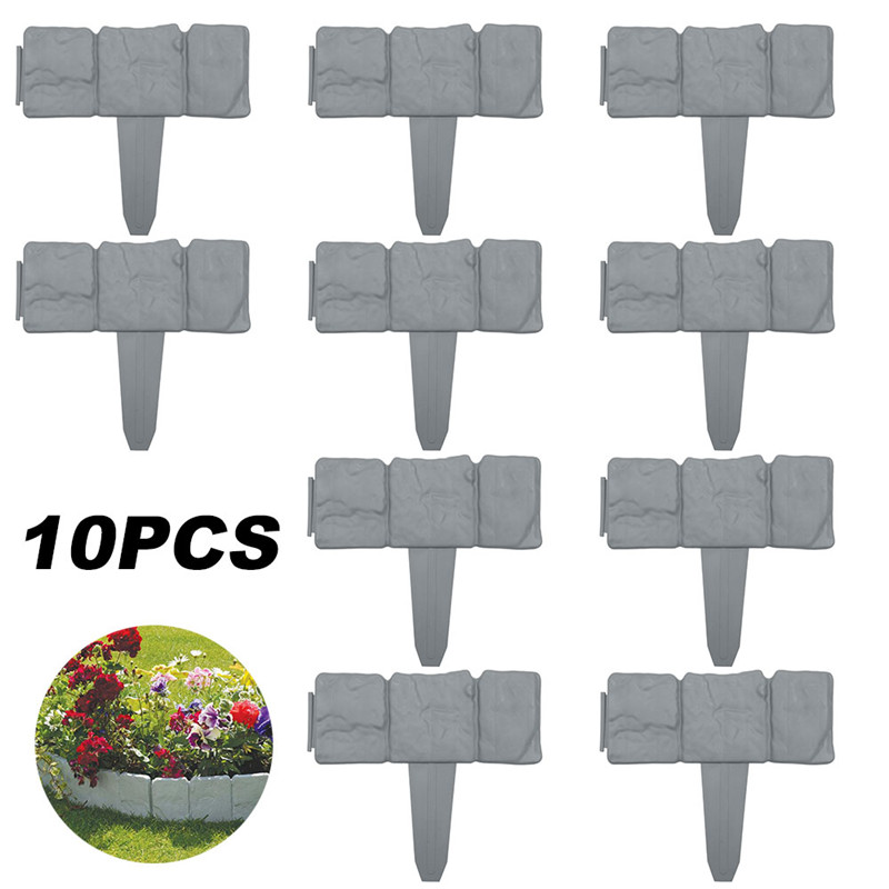 10Pcs Grey Garden Fence Edging Cobbled Stone Effec... – Grandado