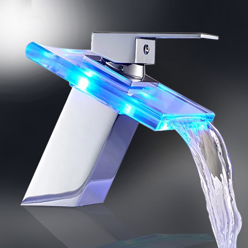 LED Basin Faucet Brass Waterfall Temperature Color... – Vicedeal