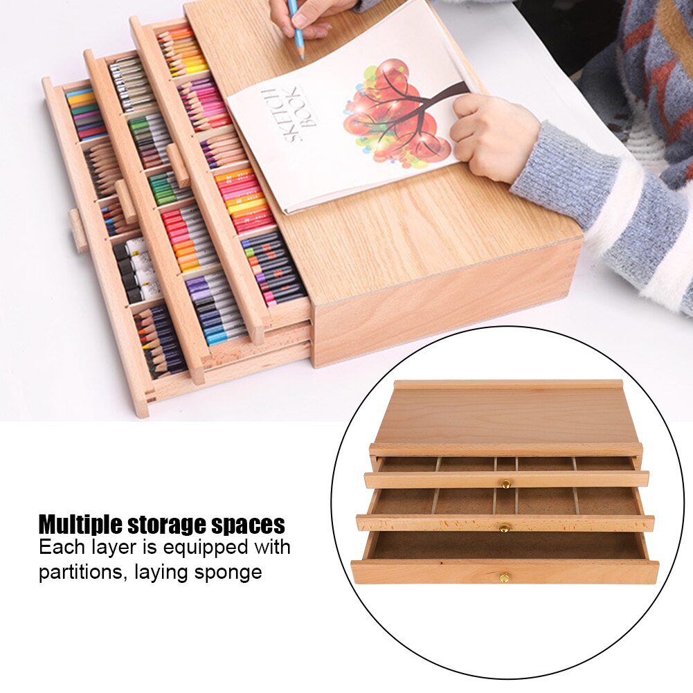 Wooden Painting Box Beech 3-Layer Portable Large C... – Grandado