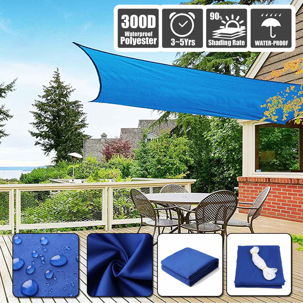 300D Sun Shade Sail Waterproof Rectangle Triangle ... – Vicedeal
