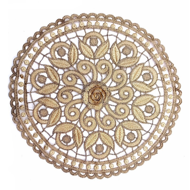 Gold 3D Lace Round Embroidery table place mat Chri... – Grandado