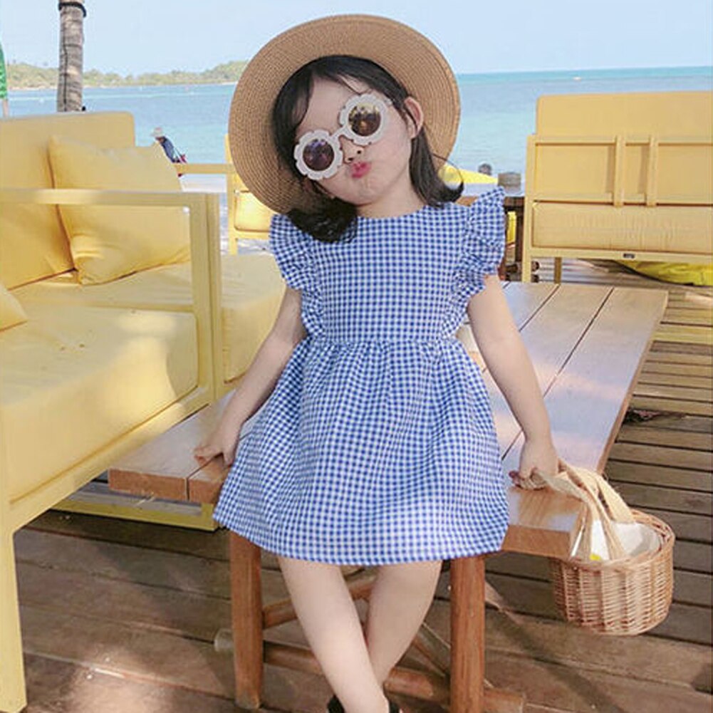 Girls' Ruffled Plaid V-Neck Princess Dress Sew... – Vicedeal