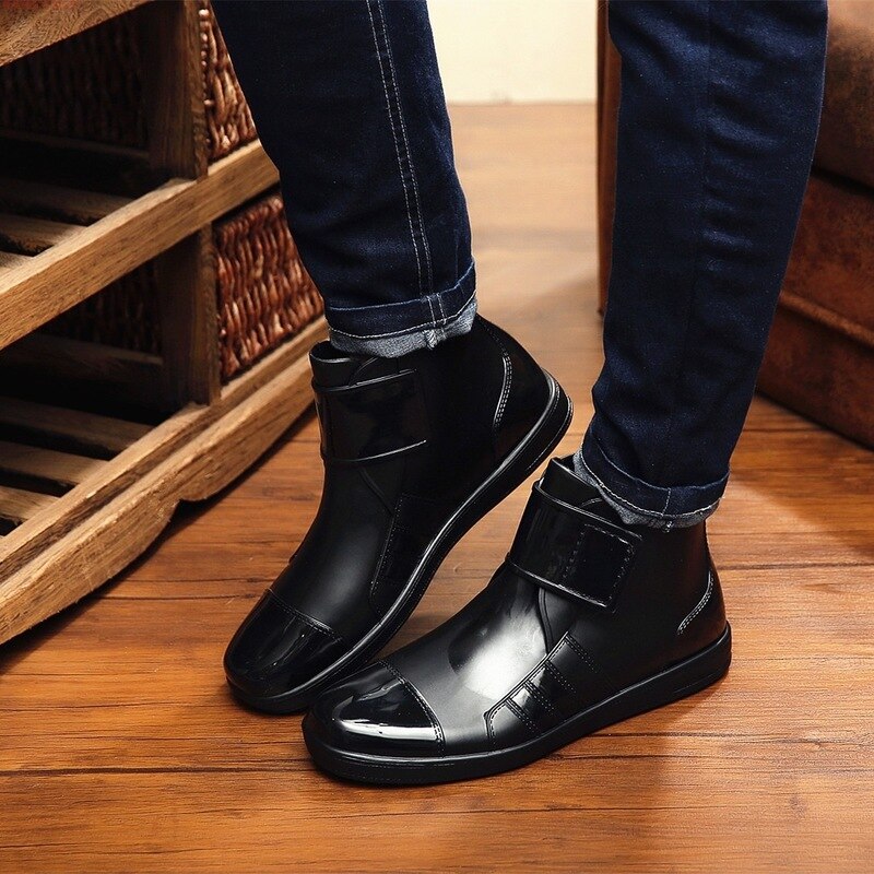 PVC Waterproof Rainboots Flat Short Plush Boots Me... – Grandado