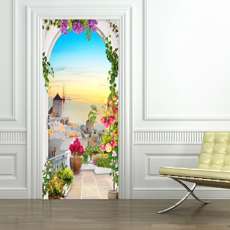 3D Wall Door Sticker Seaside Landscape Building Wa... – Vicedeal