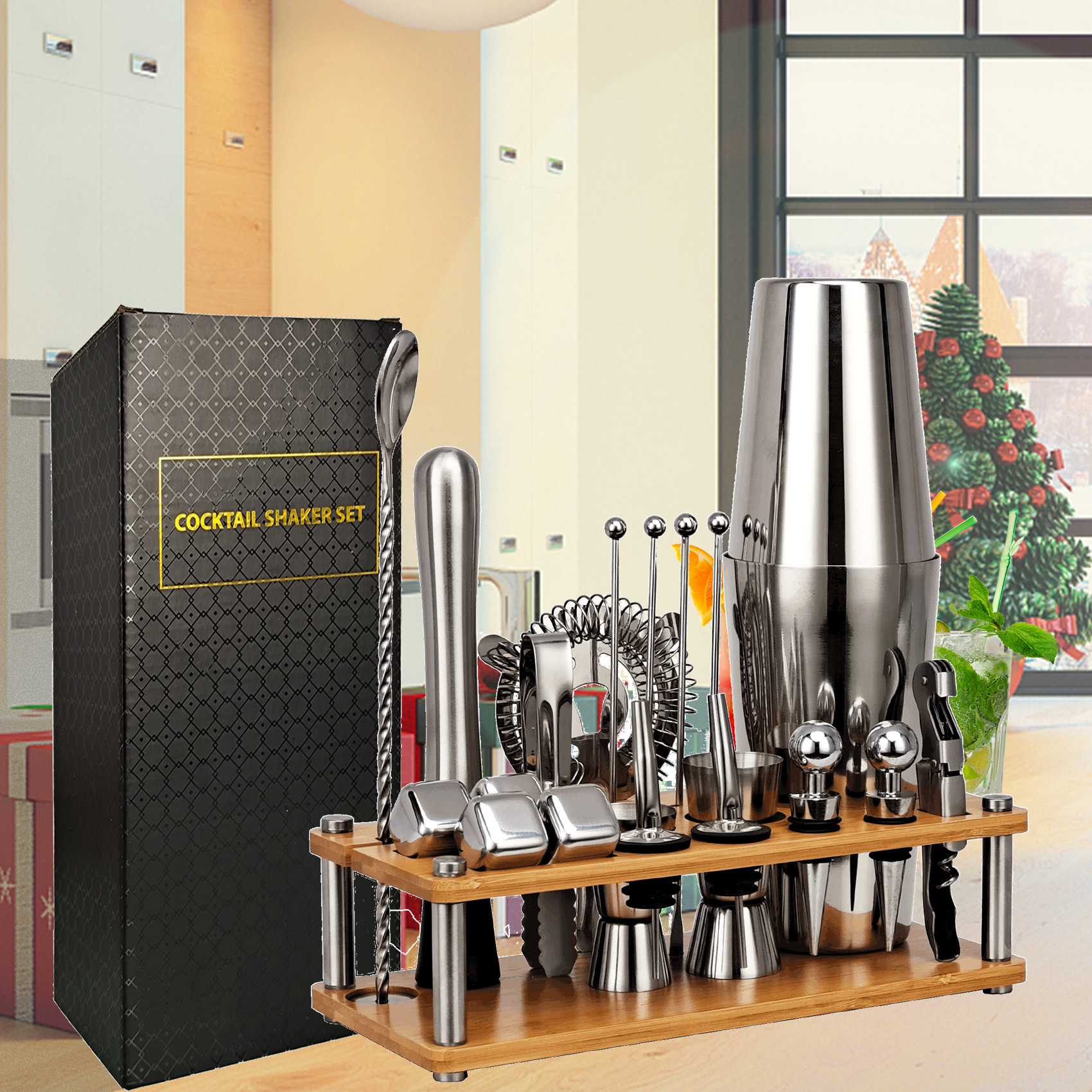 21-Piece Cocktail Shaker Set,Bartender Kit With Ba... – Grandado