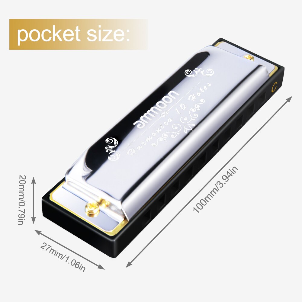ammoon Harmonicas 10 Holes 20 Tone Key of C Silver... – Grandado