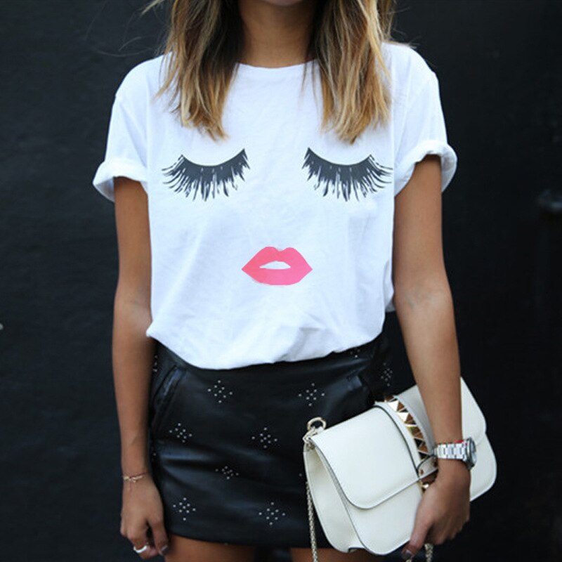 Plus Size 5XL Leuke Wimpers Rode Lip Print Vrouwen... – Vicedeal