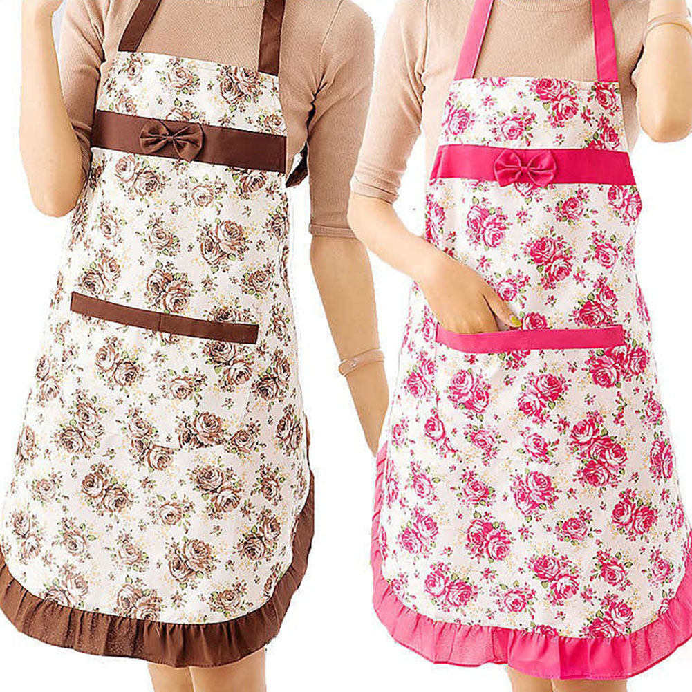 Kitchen Apron Bowknot Flower Pattern Woman Adult B... – Grandado