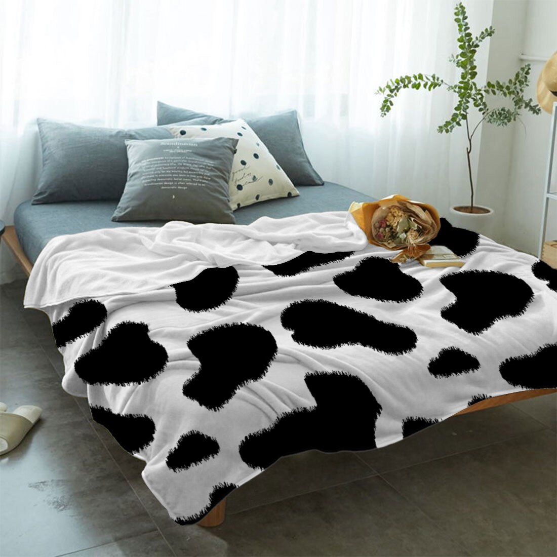 Koe Patroon Zwart Wit Flanel Fleece Bed Deken Spre... – Vicedeal