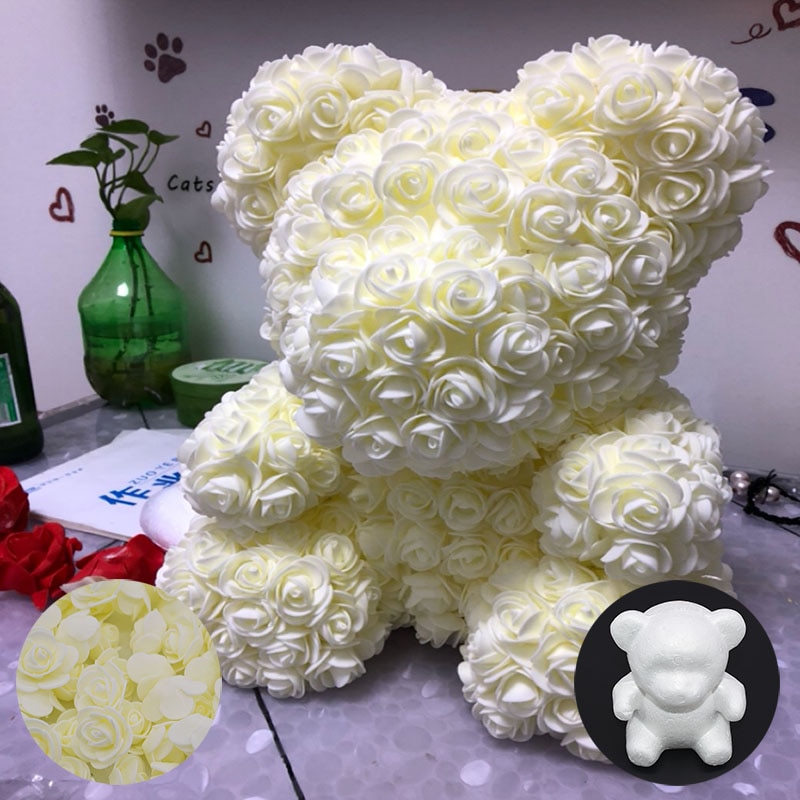 White Rose Bear Foam Flower Bear DIY Roses Teddi B... – Vicedeal