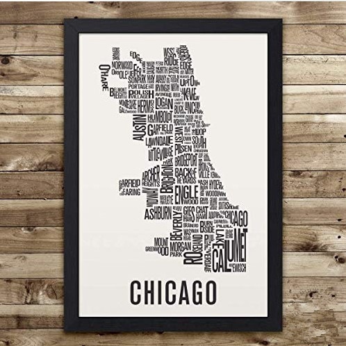 Wall Art Chicago Neighborhood Map Print Minimalist... – Vicedeal