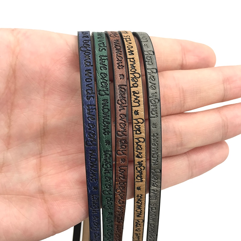 1Meter x 5mm Flat PU Leather Cord Embossed Writing... – Grandado