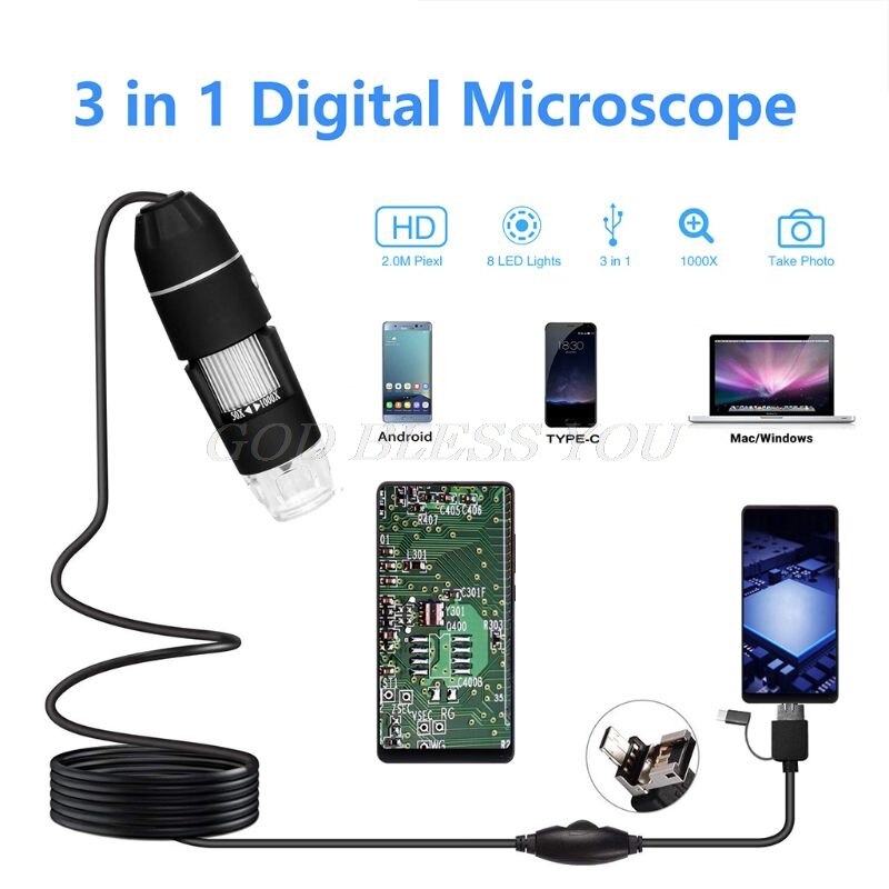 2MP 1080p 3 in 1 USB Type-C Micro-USB 1000X Micros... – Grandado