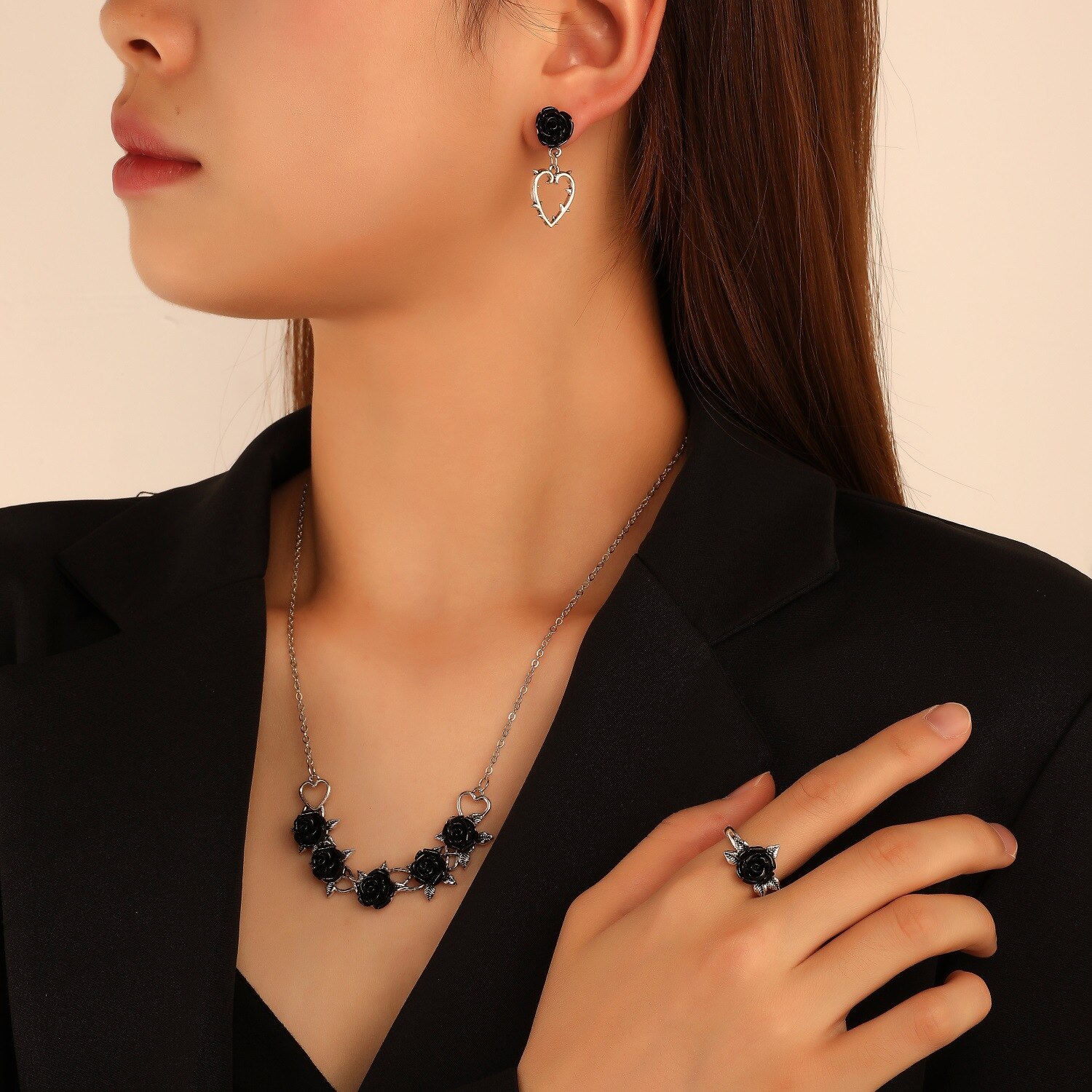 Thorn Rose Flower Pendant Jewelry Set For Women Go... – Grandado