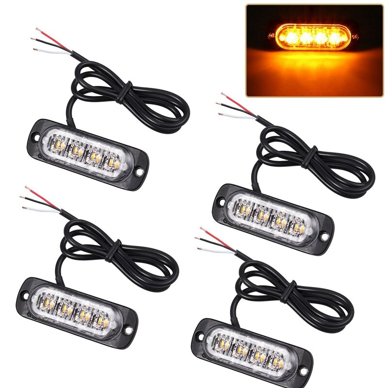 4Pcs 4 Led Amber Recovery Strobe Lights 12V 24V Or... – Grandado