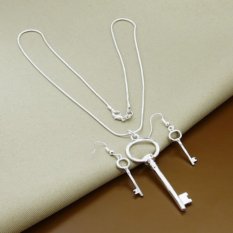 Jewelry Sets 925 Sterling Silver Simple Key Pendan... – Grandado