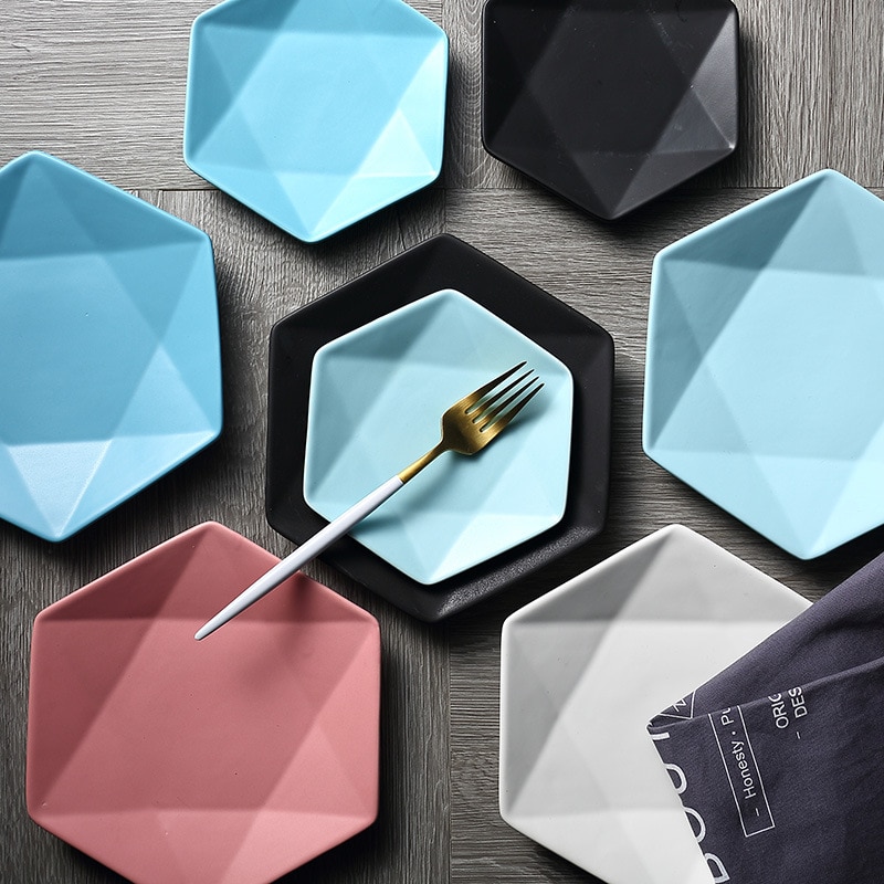 Nordic Ceramic Matte Six-sided Plate Steak Pizza W... – Grandado