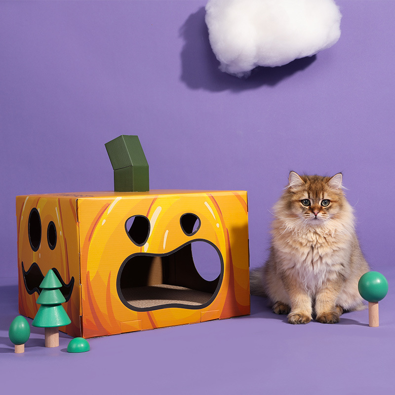 Halloween pumpkins Cute Cat Scratcher House Pet Do... – Grandado