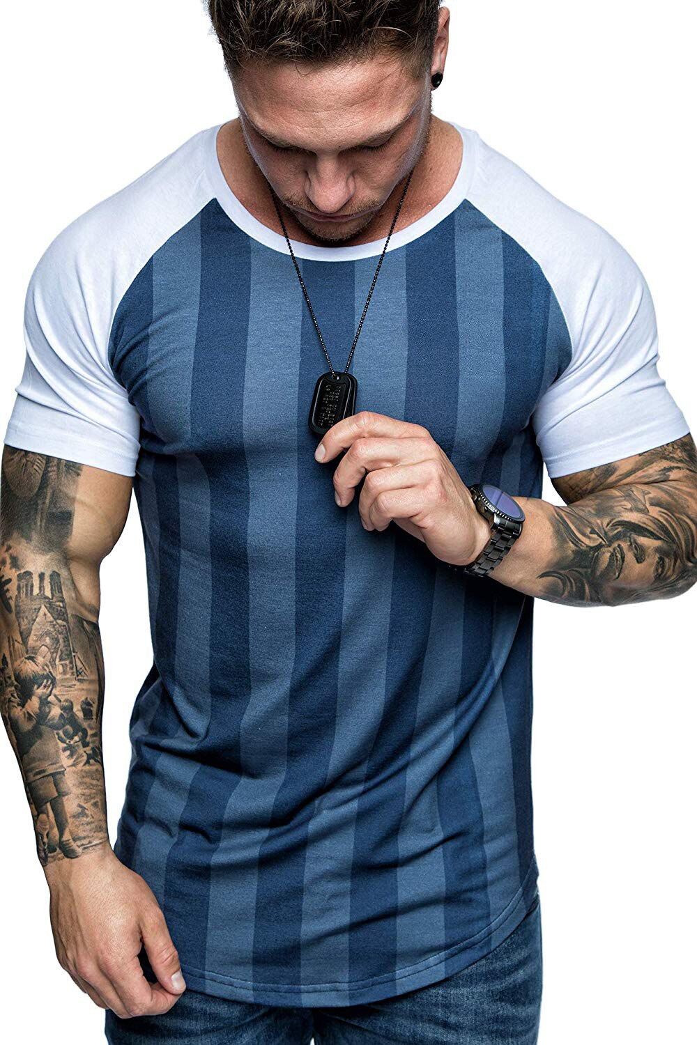 Men's Popular Short Sleeve T-shirt Vertical Stripe... – Vicedeal
