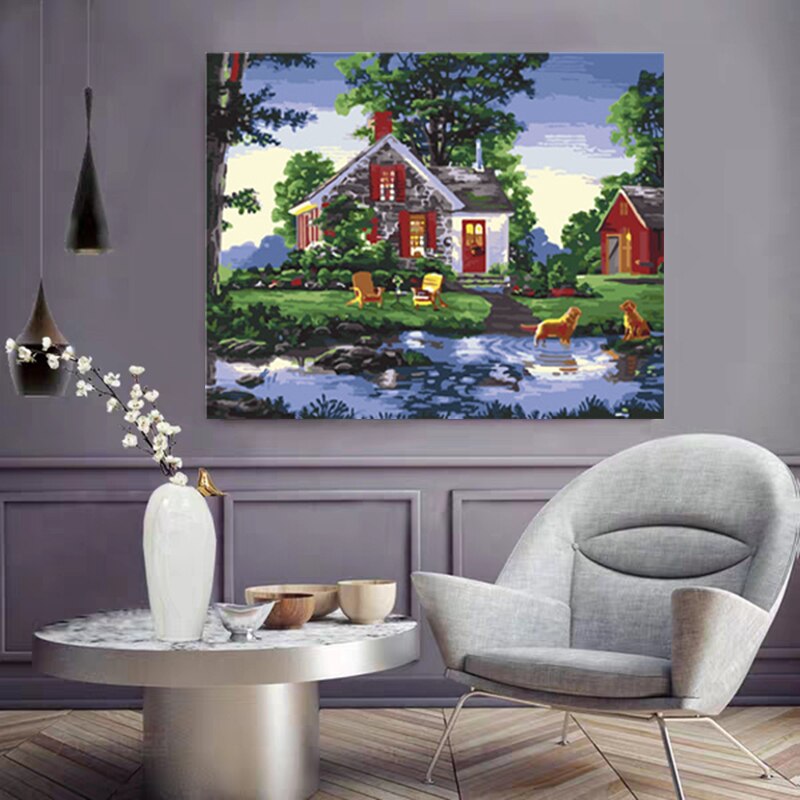 DIY Oil Pictures Coloring By Numbers Scenery House... – Grandado