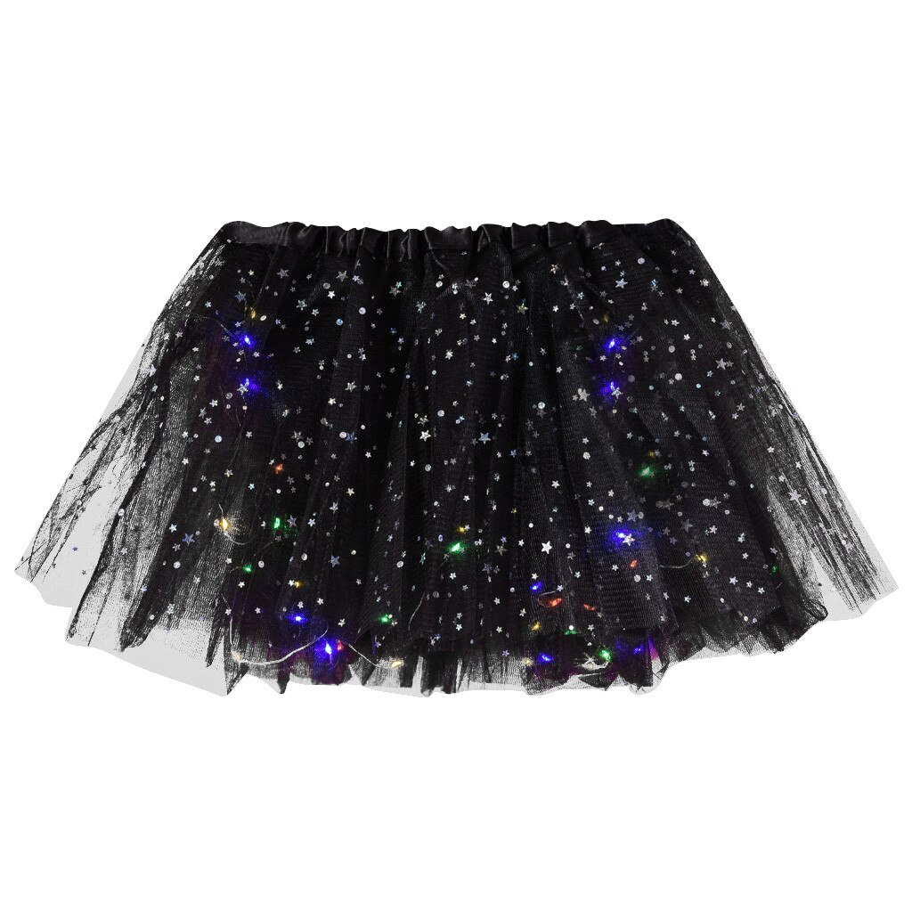 Girls Led Tutu Skirt Star Sequins Mesh Pleated Tul... – Grandado