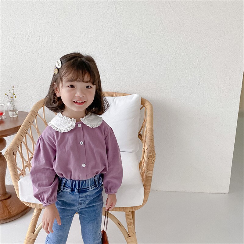 Autumn sweet girls lace collar cute purple long sl... – Grandado