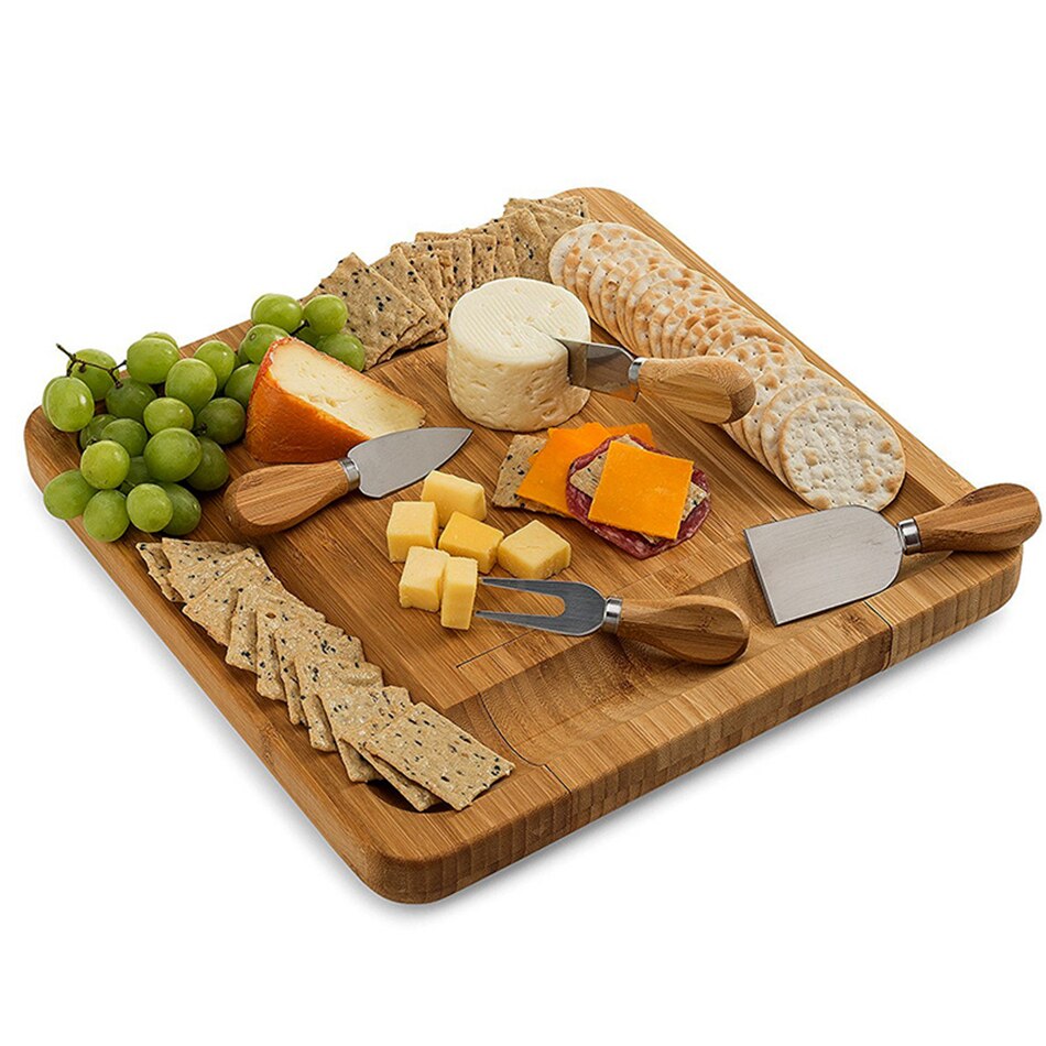 Square Wood Color Cheese Board Set Bamboo Slide-ou... – Grandado