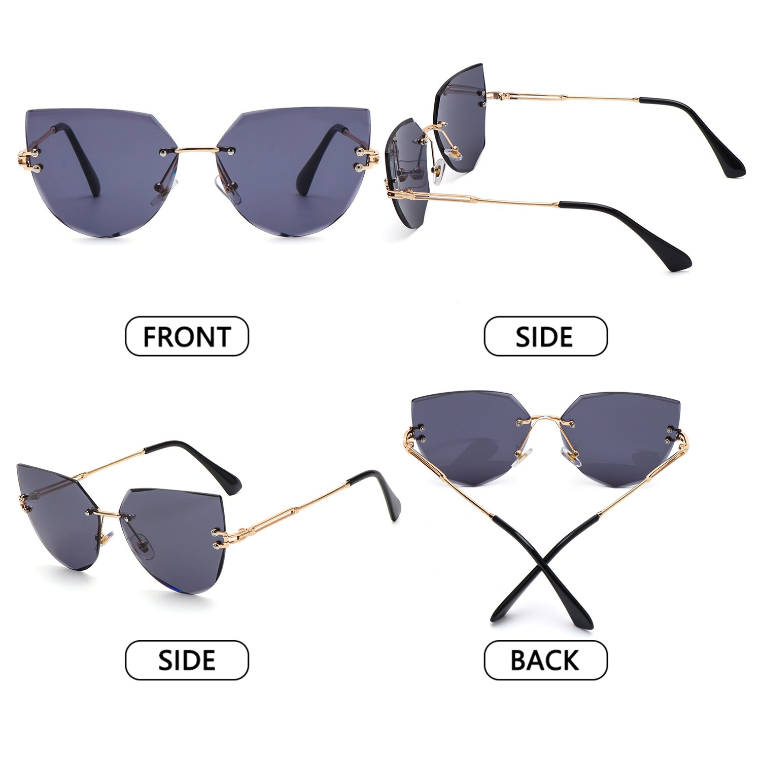 Zomer Vrouwen Randloze Cat Eye Zonnebril Luxe Meta... – Grandado