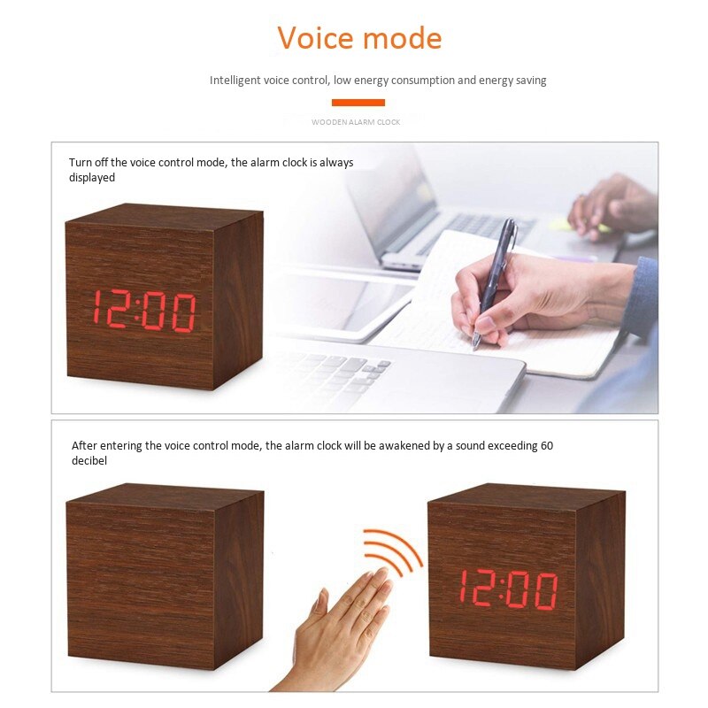 Holz LED Alarm Clock Retro Glow Uhr Desktop Tabell... – Vicedeal