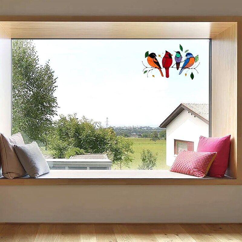 Multicolor Branches Birds Window Stickers Living R... – Grandado