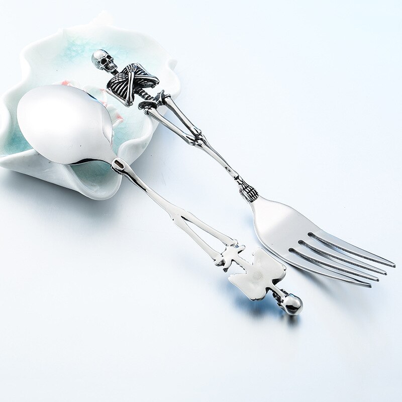 Titanium Steel Skeleton Skull Fork Spoon Tableware... – Vicedeal