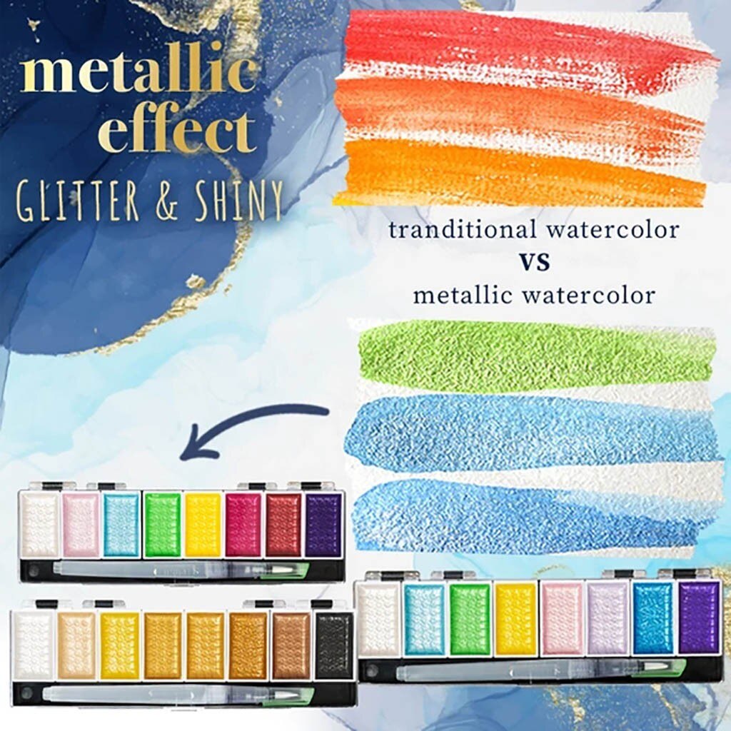 5/8 Colors Metallic Watercolor Set Gold Pigment Pa... – Grandado