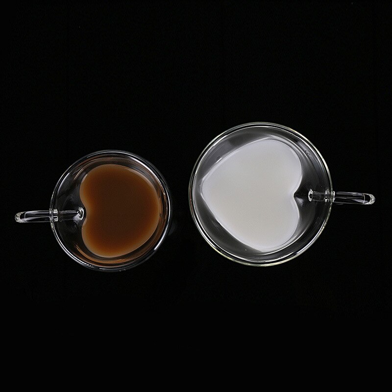 Elsker hjerte dobbelt bund glas kaffe glas krus mæ... – Grandado