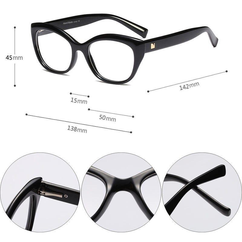 SHAUNA Spring Hinge Retro Cat Eye Eyeglasses Frame... – Grandado