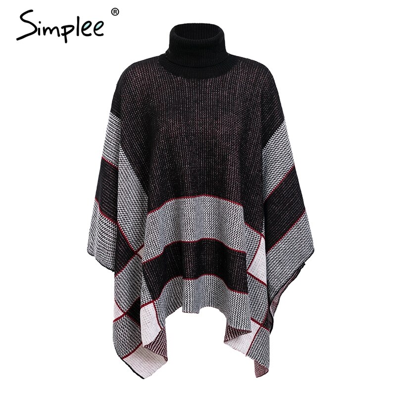 Simplee Warm Knitted turtleneck cloak sweater fema... – Vicedeal