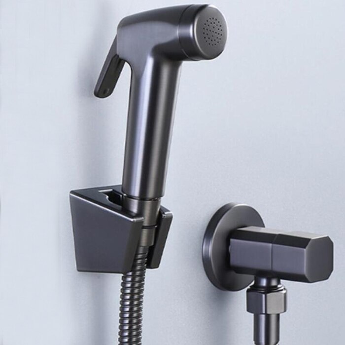 brass gray color angle valve and Toilet Bidet Spra... – Grandado