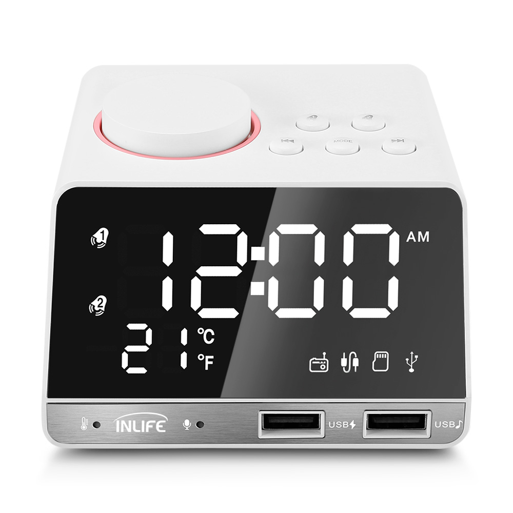 Bluetooth 4.2 Radio Alarm Clock Speaker With 2 USB... – Grandado