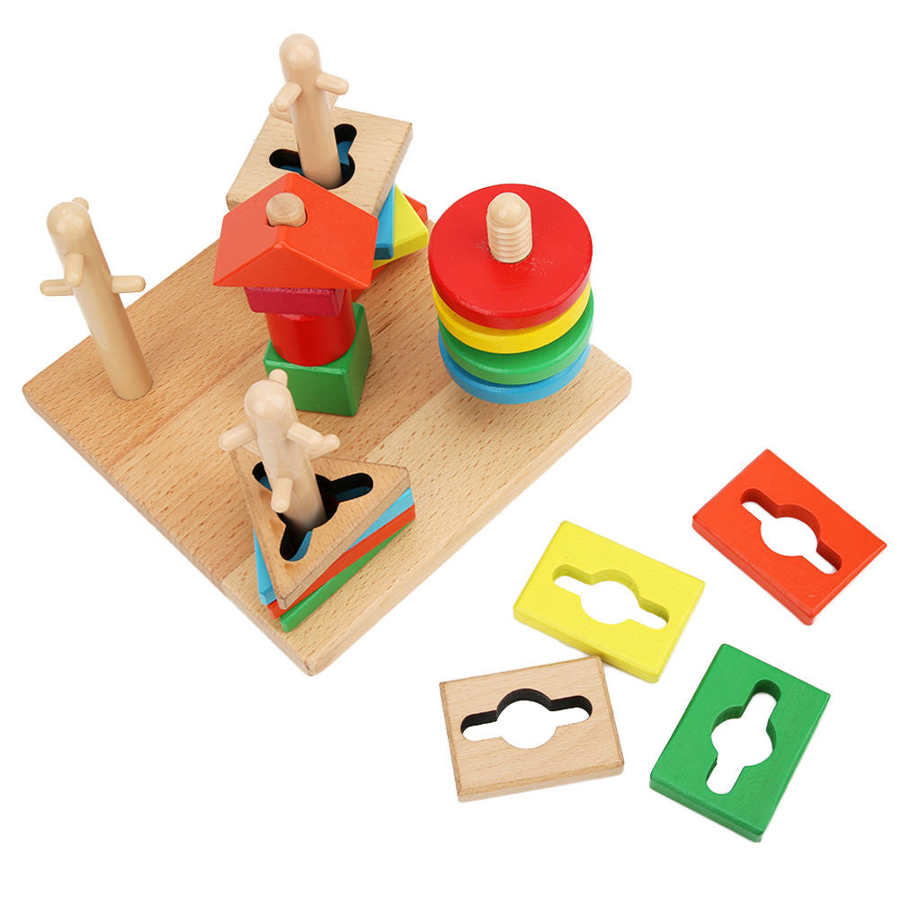 Wooden shape color sorter set colorful stacking an... – Grandado