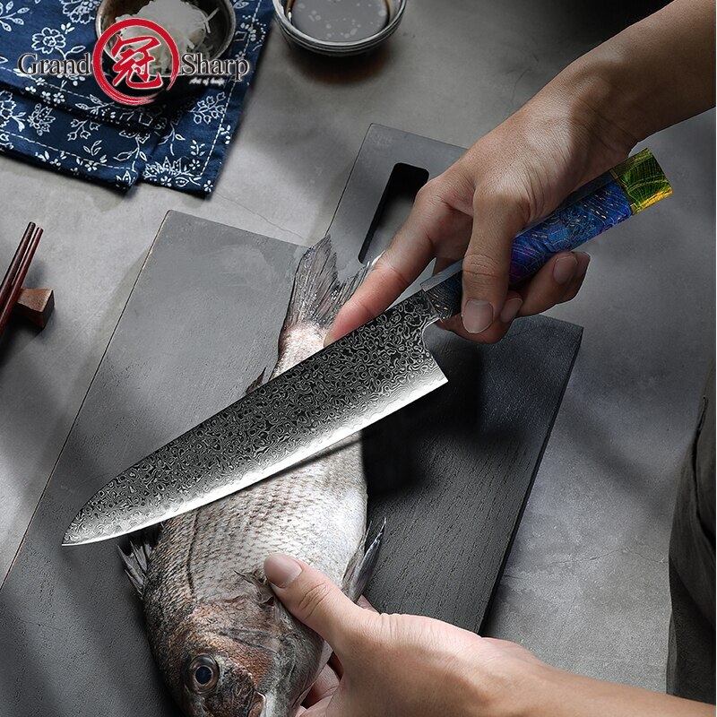 Chef Knife Set Japanese Kitchen Knives VG10 Damasc... – Grandado