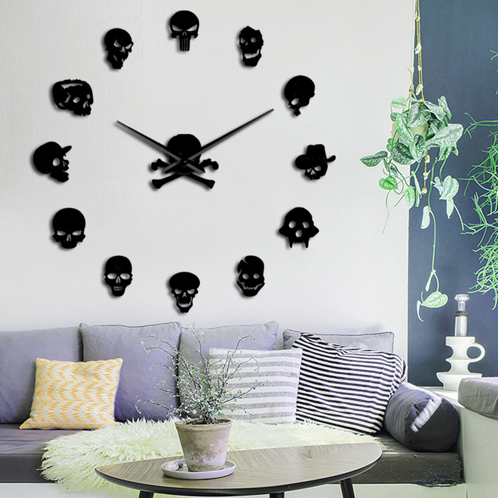 Skull 3D Large Wall Clock Acrylic Mirror Stickers ... – Grandado