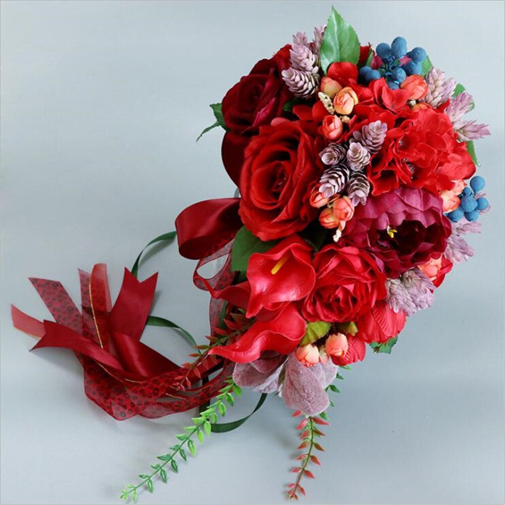 Wasserfall rot Künstliche blumen hochzeit bouquets... – Vicedeal