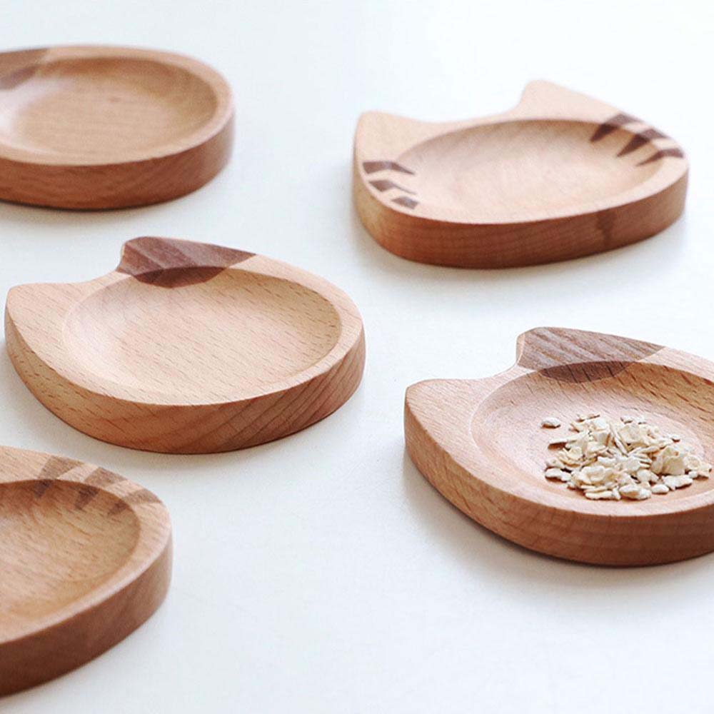 Japanese Style Wooden Dipping Dish Cute Cat Dish S... – Grandado