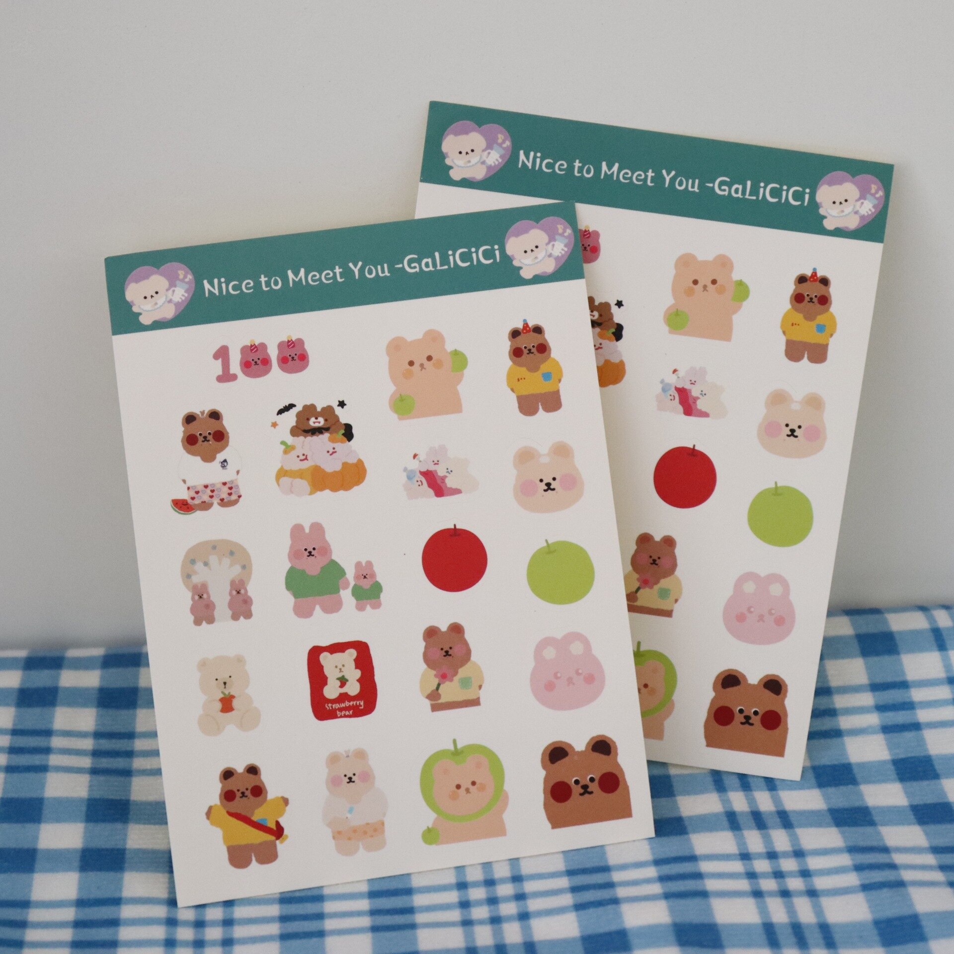 Korean cartoon bear Apple girl sticker DIY Scrapbo... – Grandado