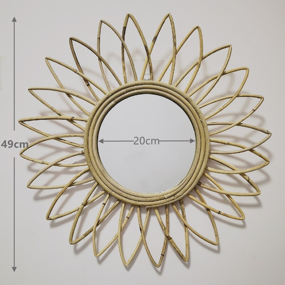 Rattan Makeup Bedroom Porch Wall Hanging Mirror Ha... – Grandado