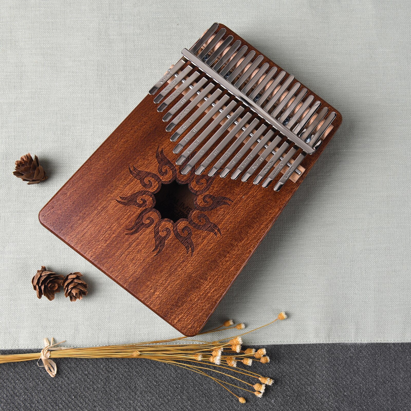 17-Tone Kalimba Thumb Piano Flame Pattern Pine Woo... – Grandado