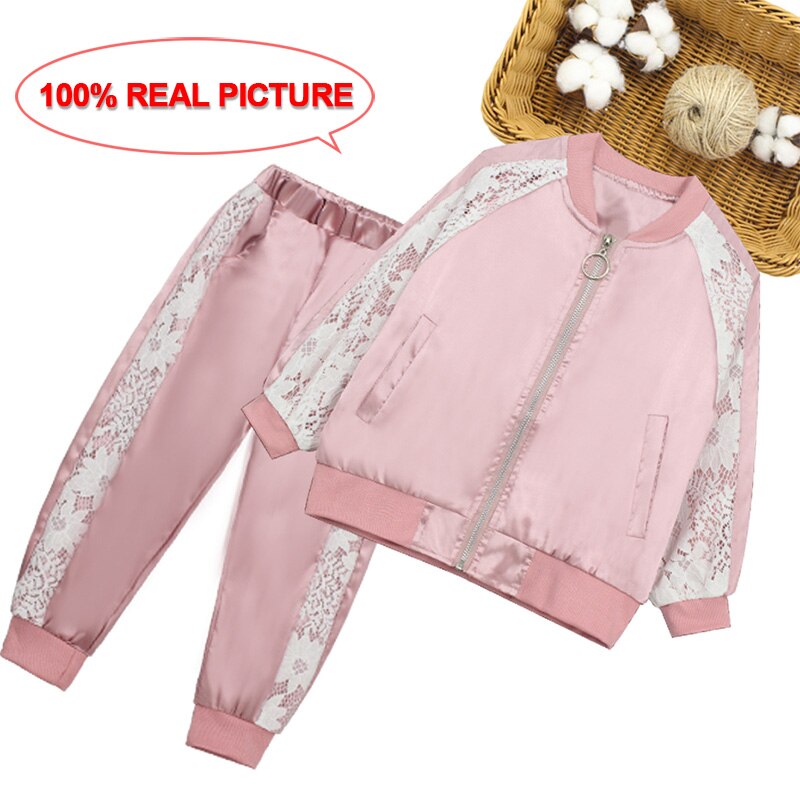 Girls Sport Clothes Lace Patchwork Jacket + Pants ... – Grandado