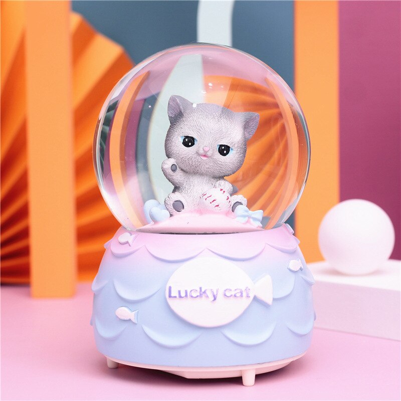 Cartoon Cat Crystal Ball Music Box Birthday Girl R... – Grandado